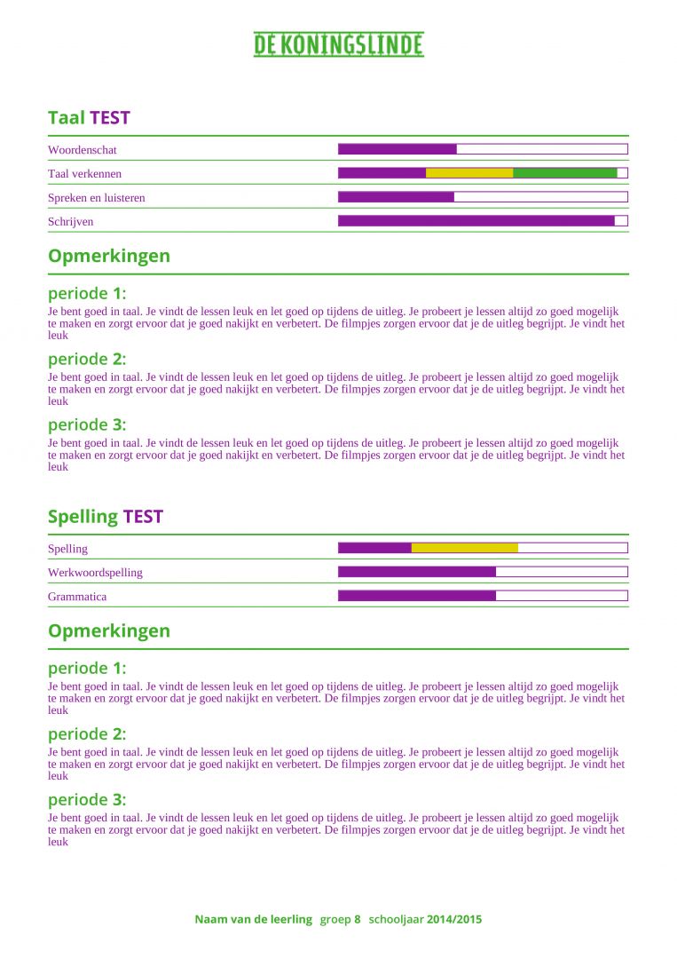 Voorbeelden van een digitaal schoolrapport